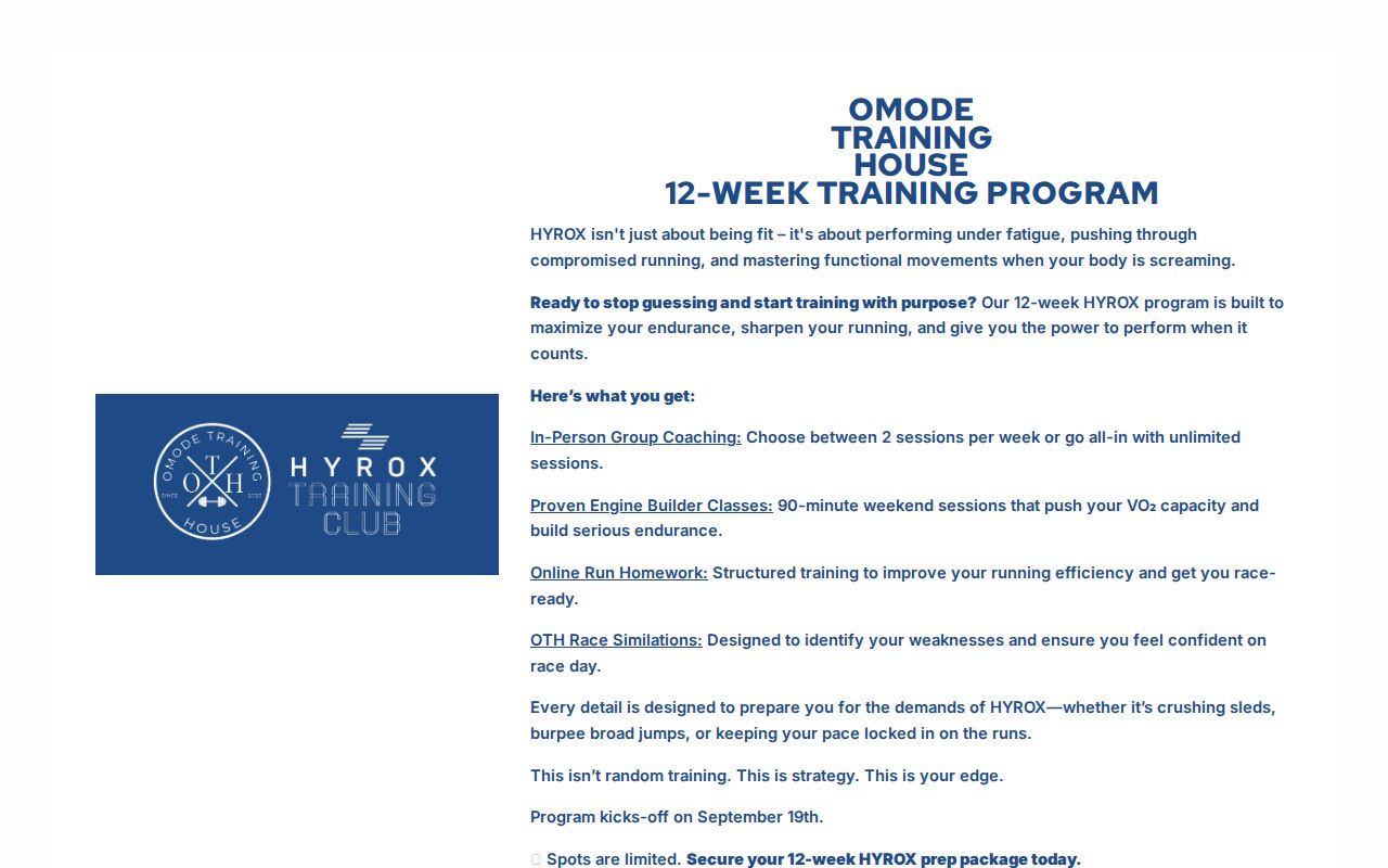 OTH HYROX 12-Week Training Program
